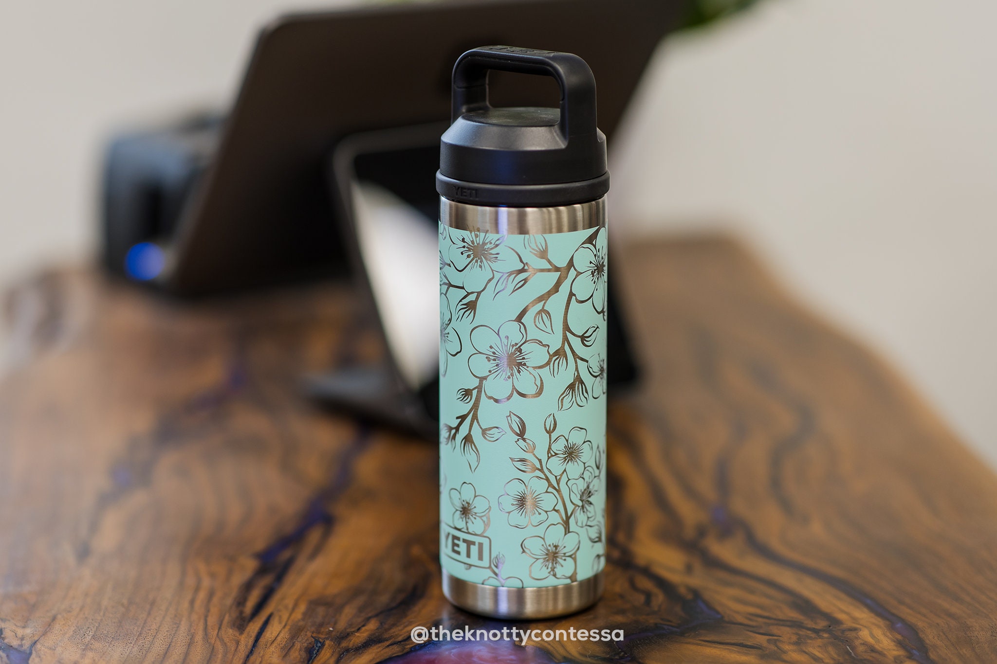 Custom Yeti Water Bottle Full Wrap Engraving Cherry Blossom 18oz/532ml ...