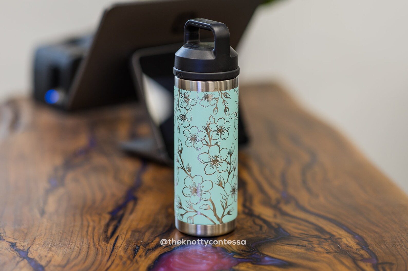 Custom Yeti Water Bottle Full Wrap Engraving Cherry Blossom 18oz/532ml ...