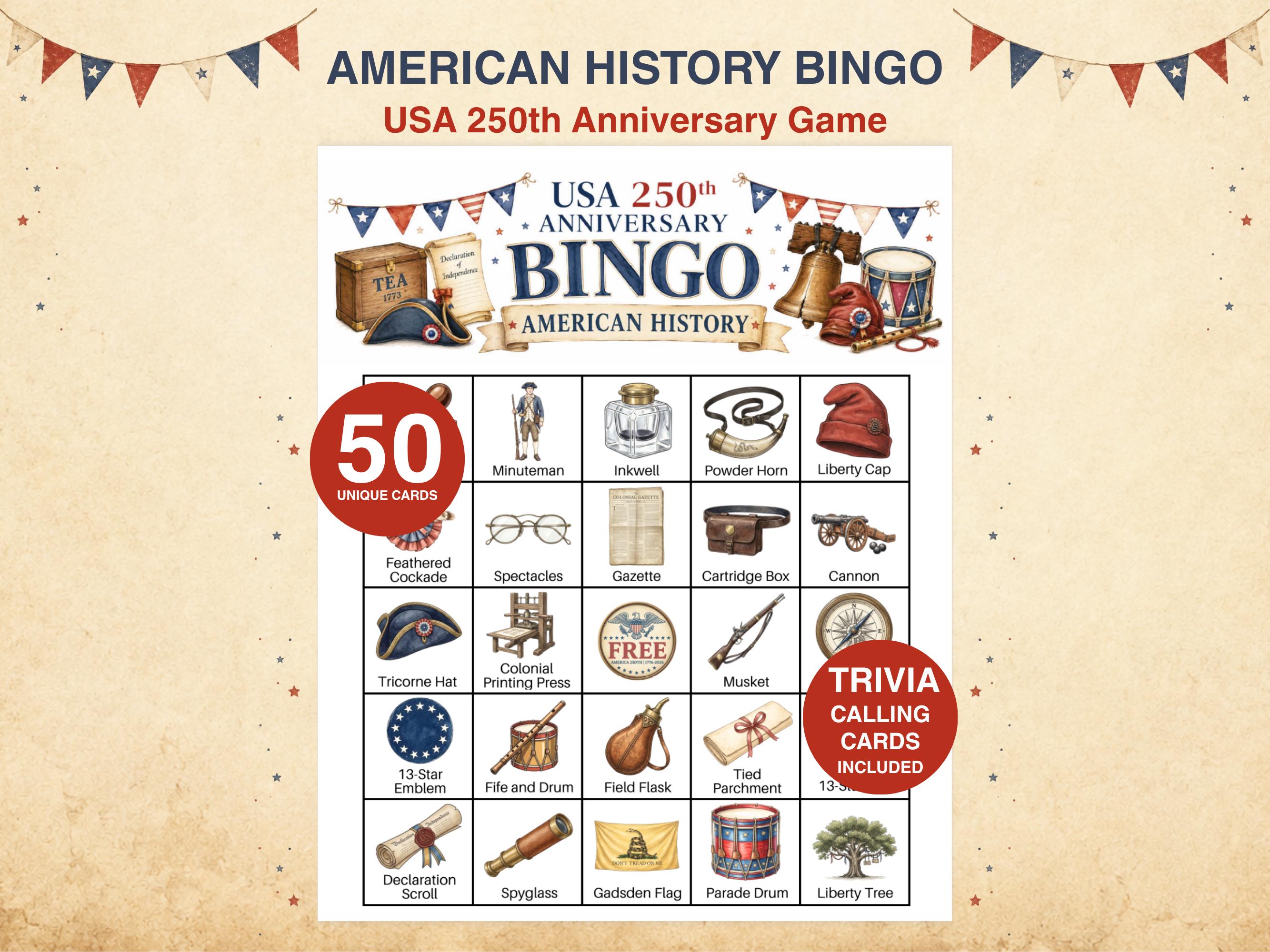 4th of July Bingo Game | USA 250th Anniversary Trivia | American ...