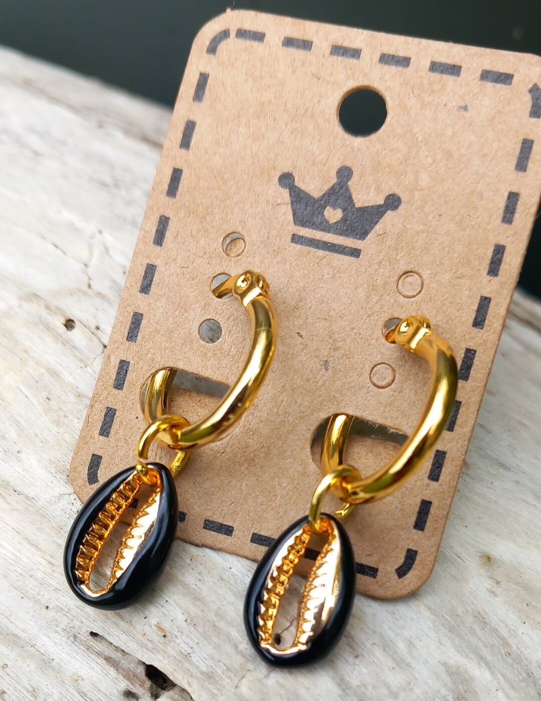 Gold Black Shell Hoop Earrings - Etsy
