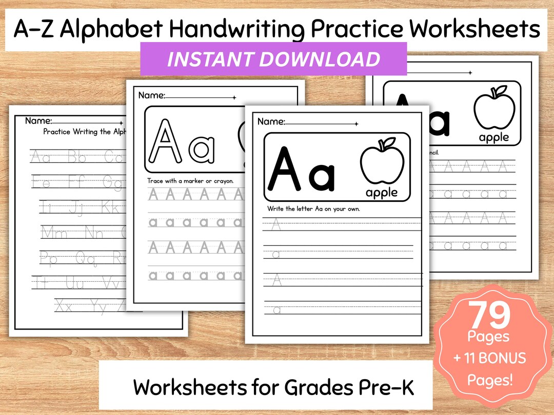 Alphabet Tracing and Handwriting Worksheet, A-Z Letter, Uppercase and ...