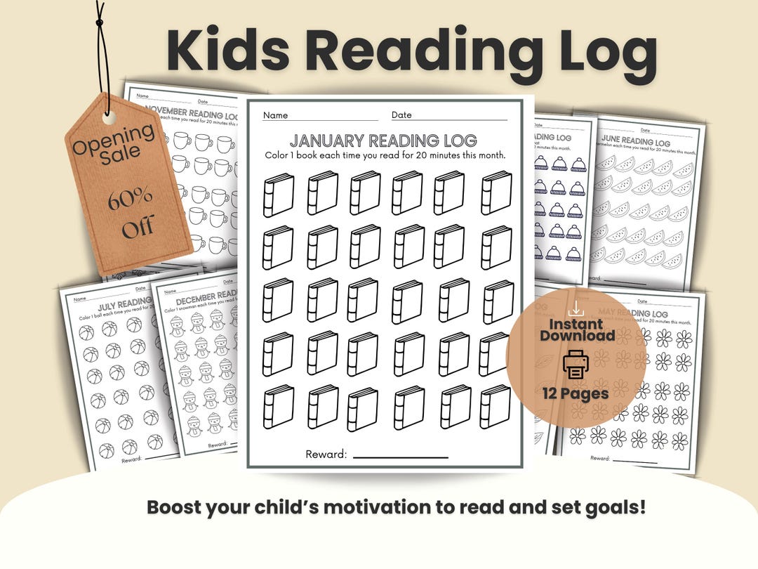 Kids Daily & Monthly Reading Log, Tracker, Printable, Reading Challenge ...