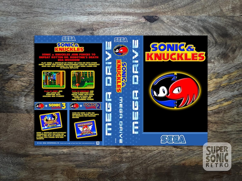 Sonic & Knuckles Custom Cover Sega Mega Drive Box Art Replacement ...