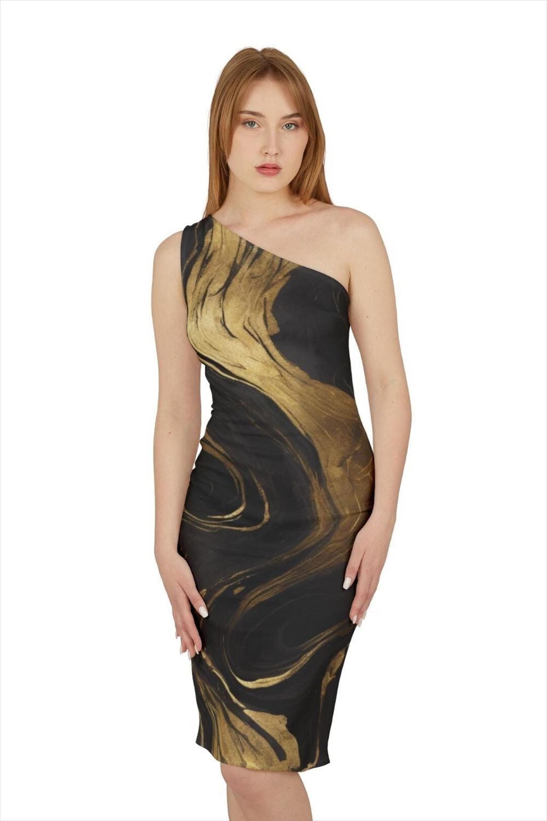 Shoulder Dress, Black and Gold Marble, Formal Cocktail Party Evening ...
