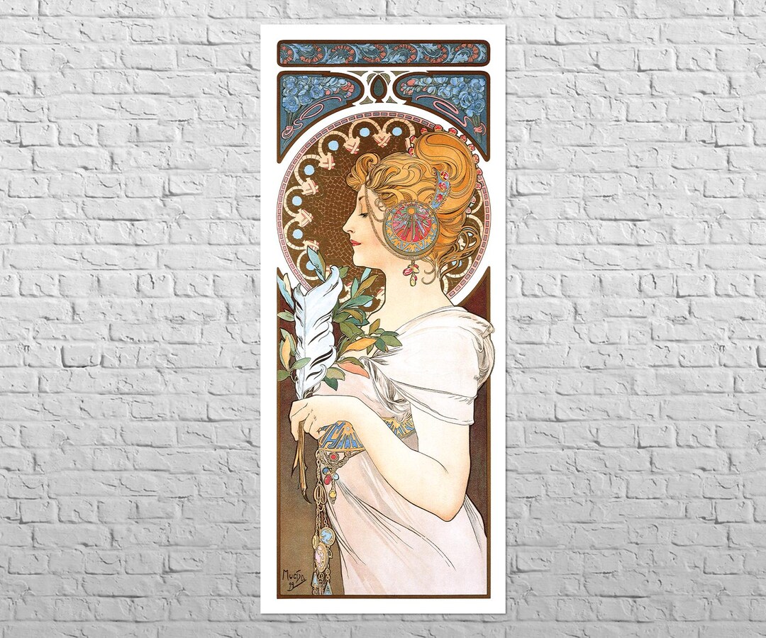 Poster La Plume, 1899 | 20x47" Big Size | Alphonse Mucha, Bedroom Wall ...
