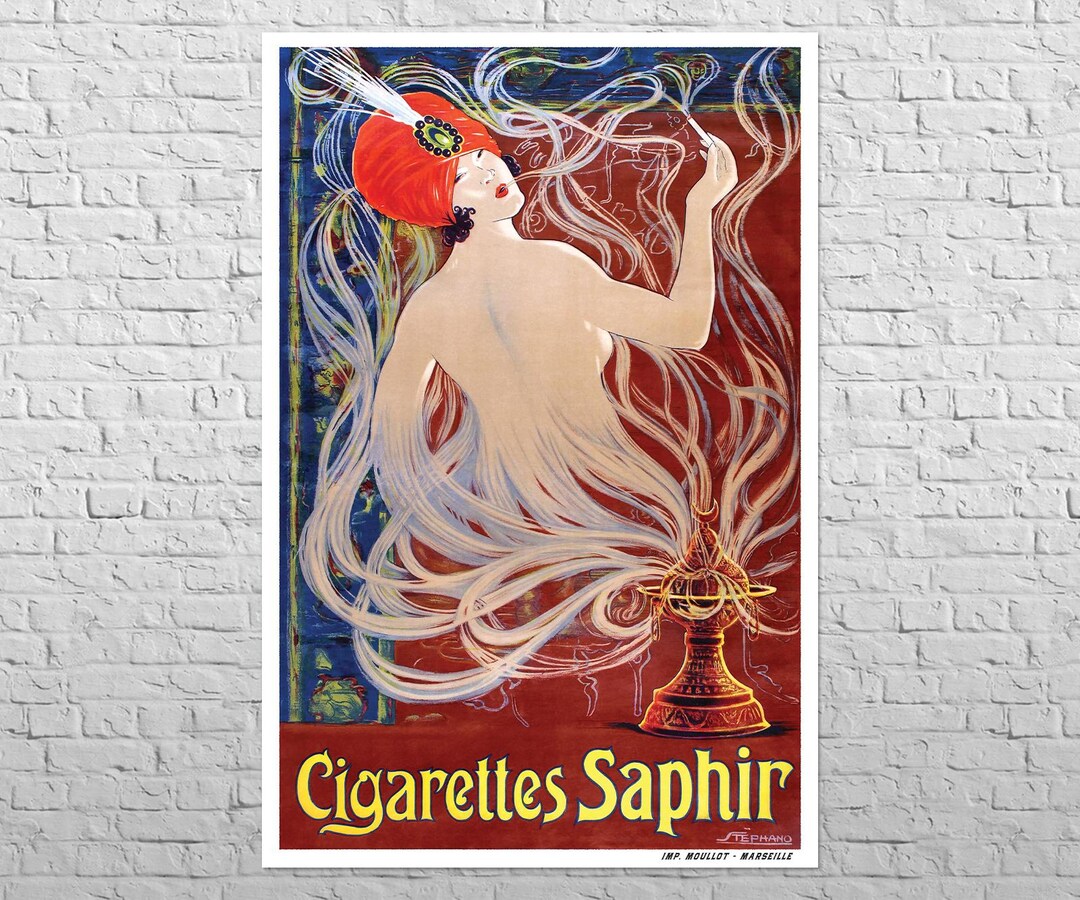 Poster Cigarettes Saphir, 1910 | 22x33" Big Size A1 | Hookah Bar Wall ...