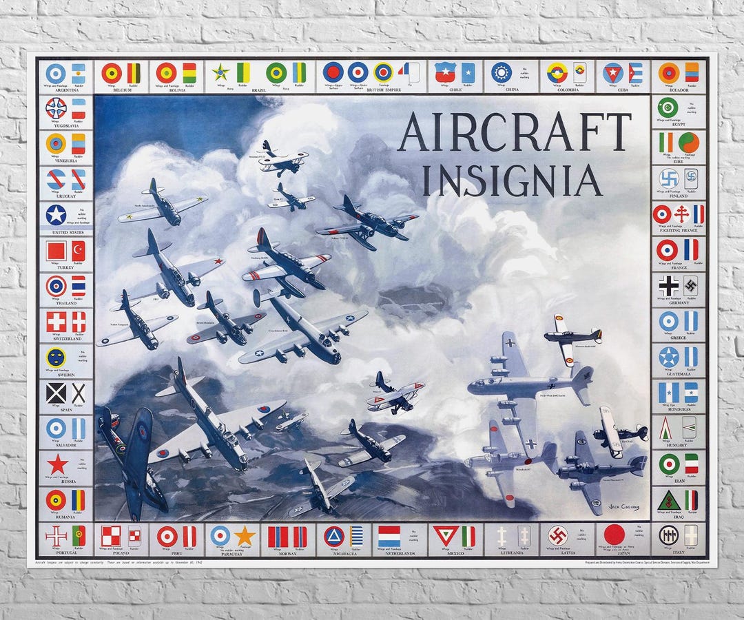 Poster Aircraft Insignia, 1942 34x26 Big Size Retro Aviation WW2 Wall ...