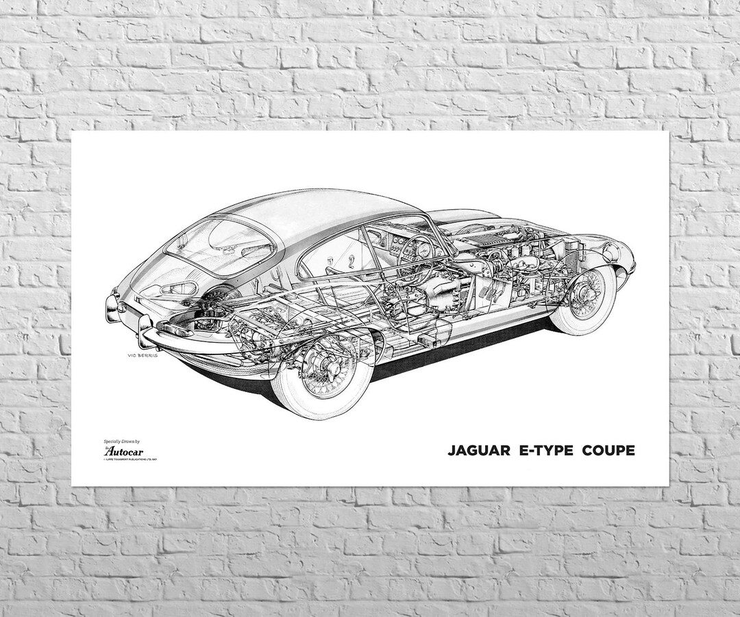 Poster Jaguar E-type, 1961 | 33x20" Big Size | Cut Scheme | British ...
