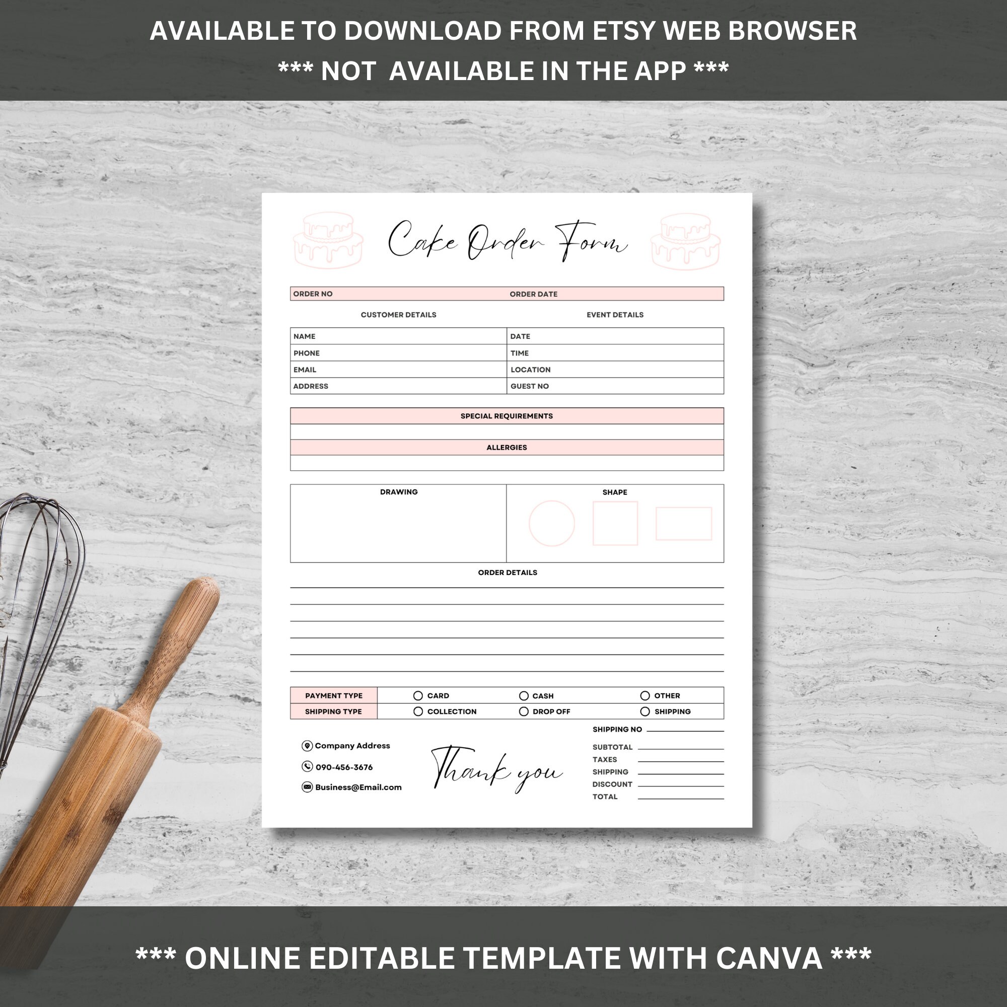 Bakery Order Form Template Fully Customizable for Cakes, Cookies, and ...