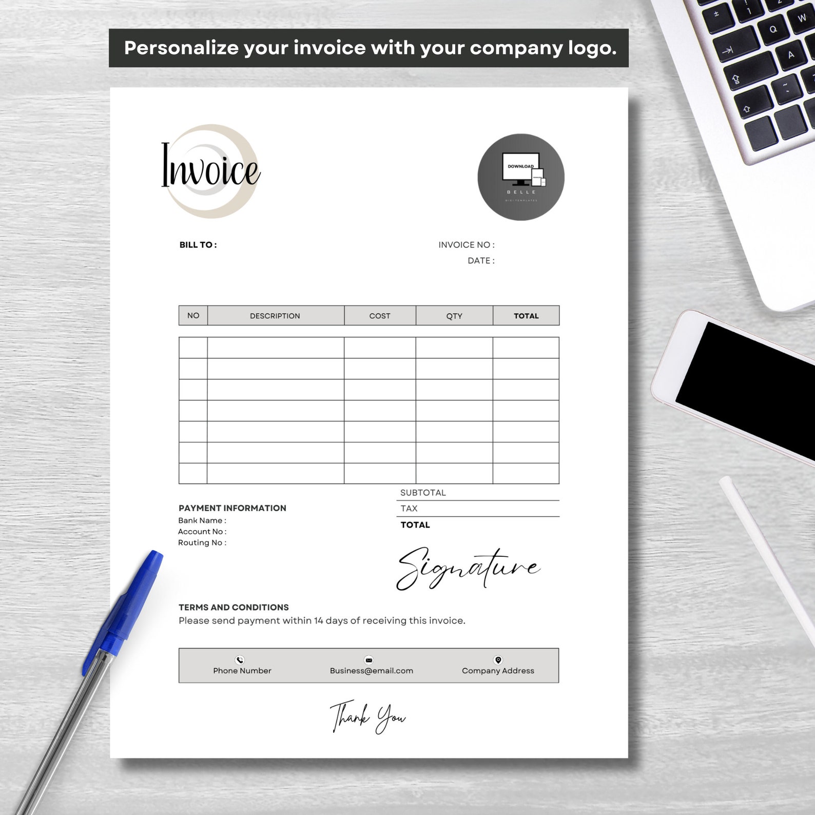 Editable Small Business Invoice Template: Modern, Customizable Order ...