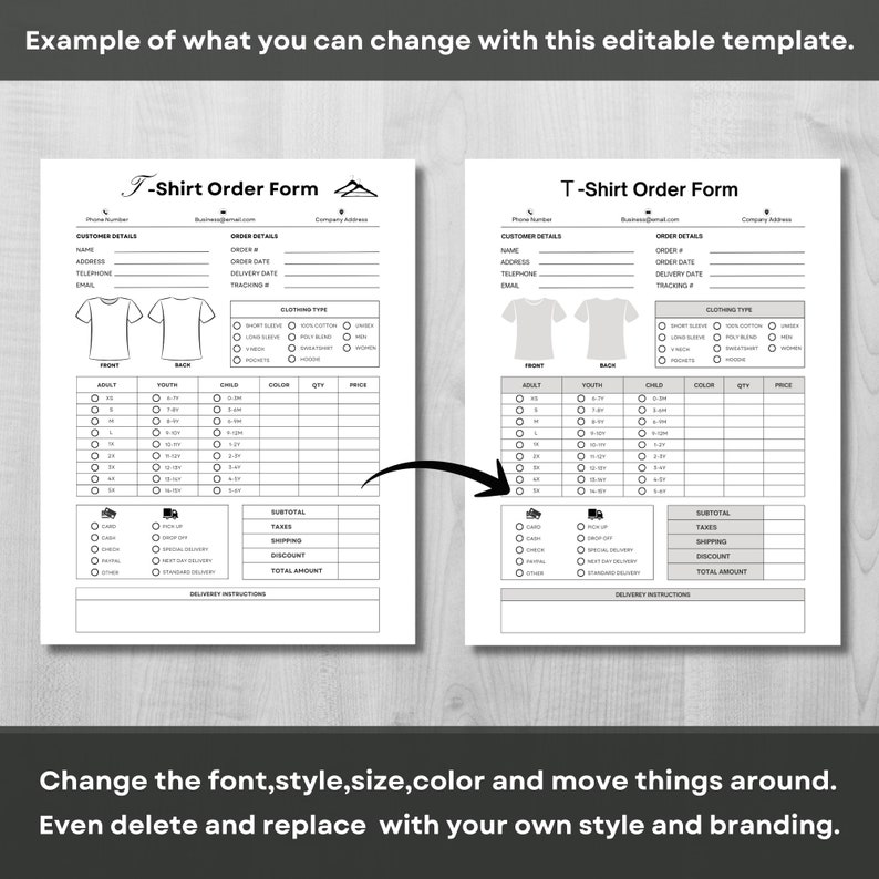 Custom T-shirt Order Form | Printable & Editable Template Perfect for ...