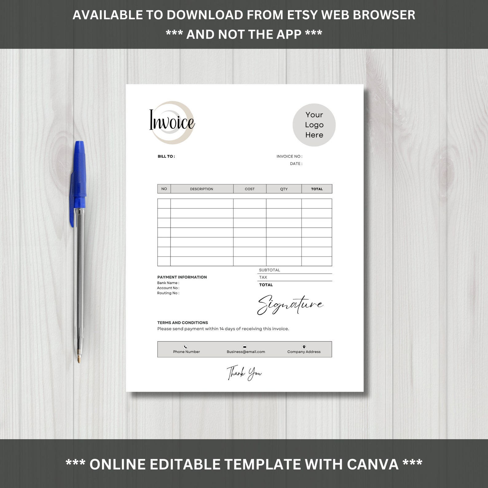 Editable Small Business Invoice Template: Modern, Customizable Order ...