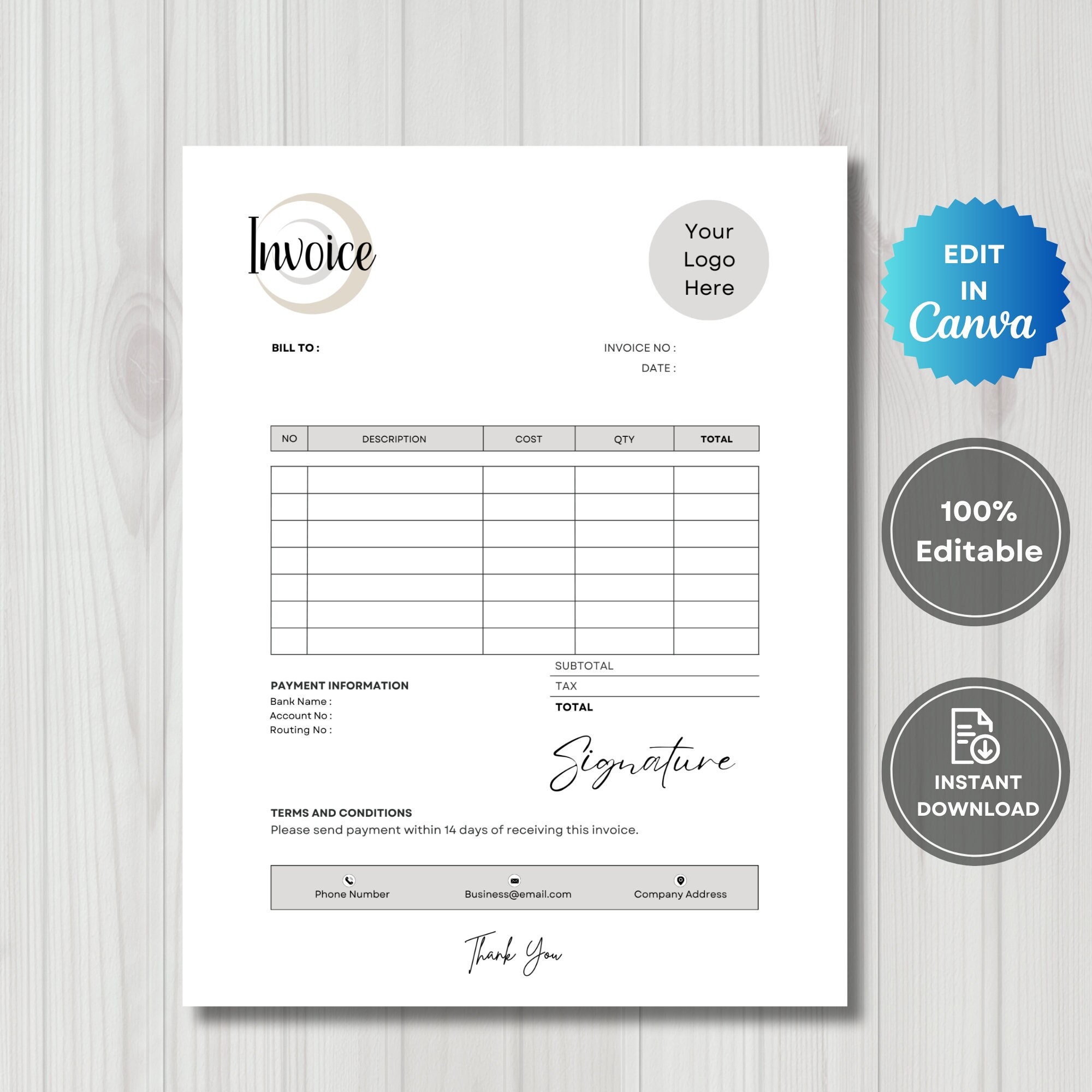 Editable Small Business Invoice Template: Modern, Customizable Order ...