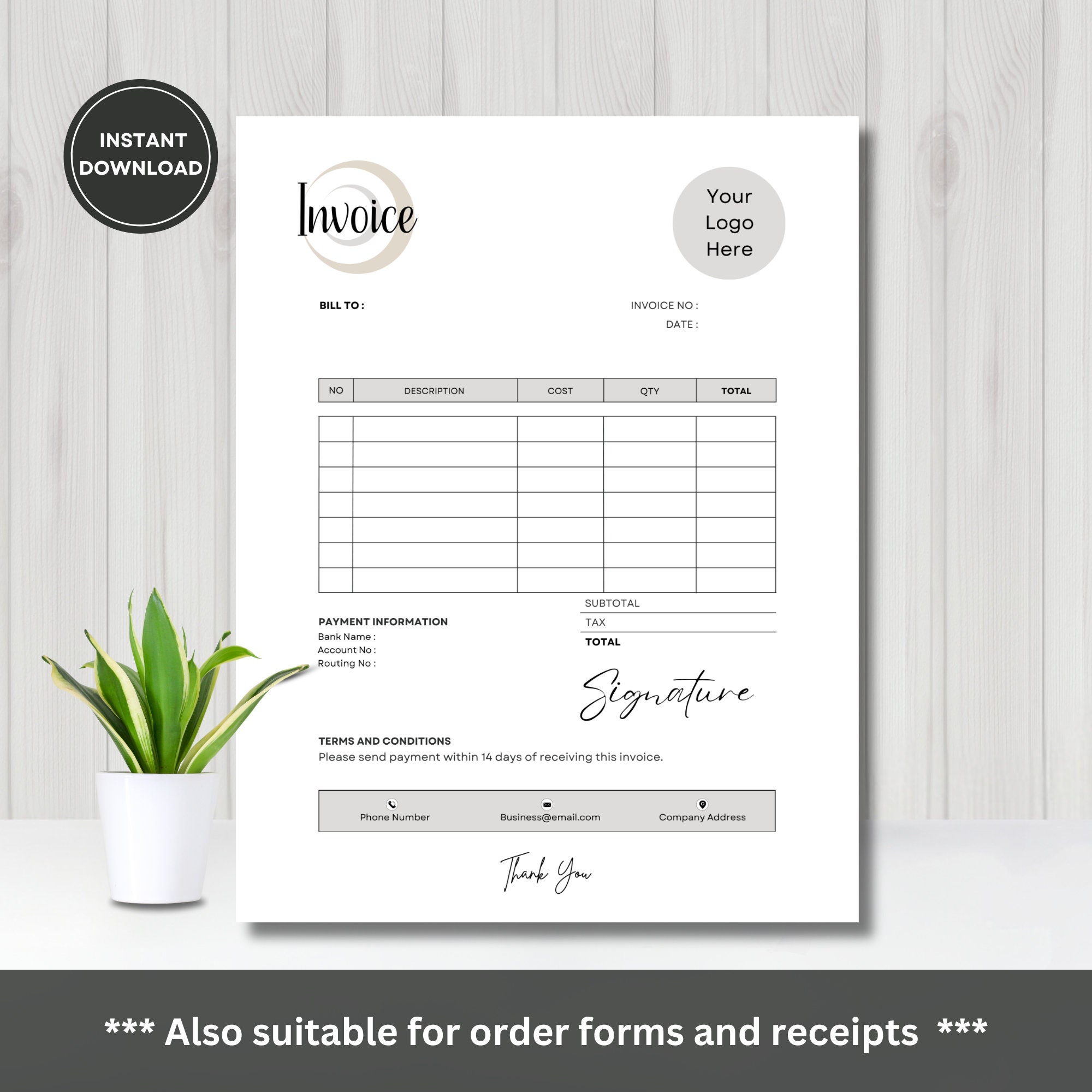 Editable Small Business Invoice Template: Modern, Customizable Order ...