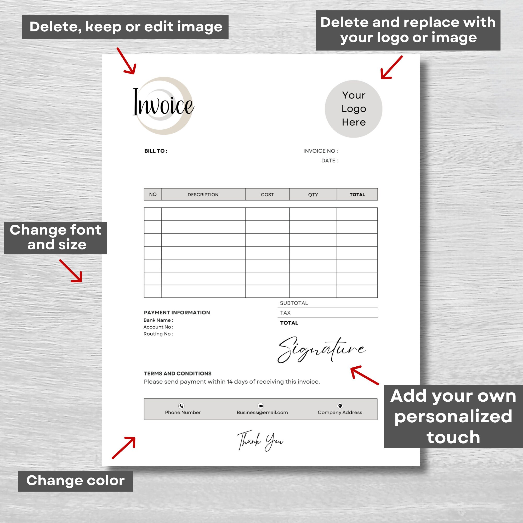 Editable Small Business Invoice Template: Modern, Customizable Order ...