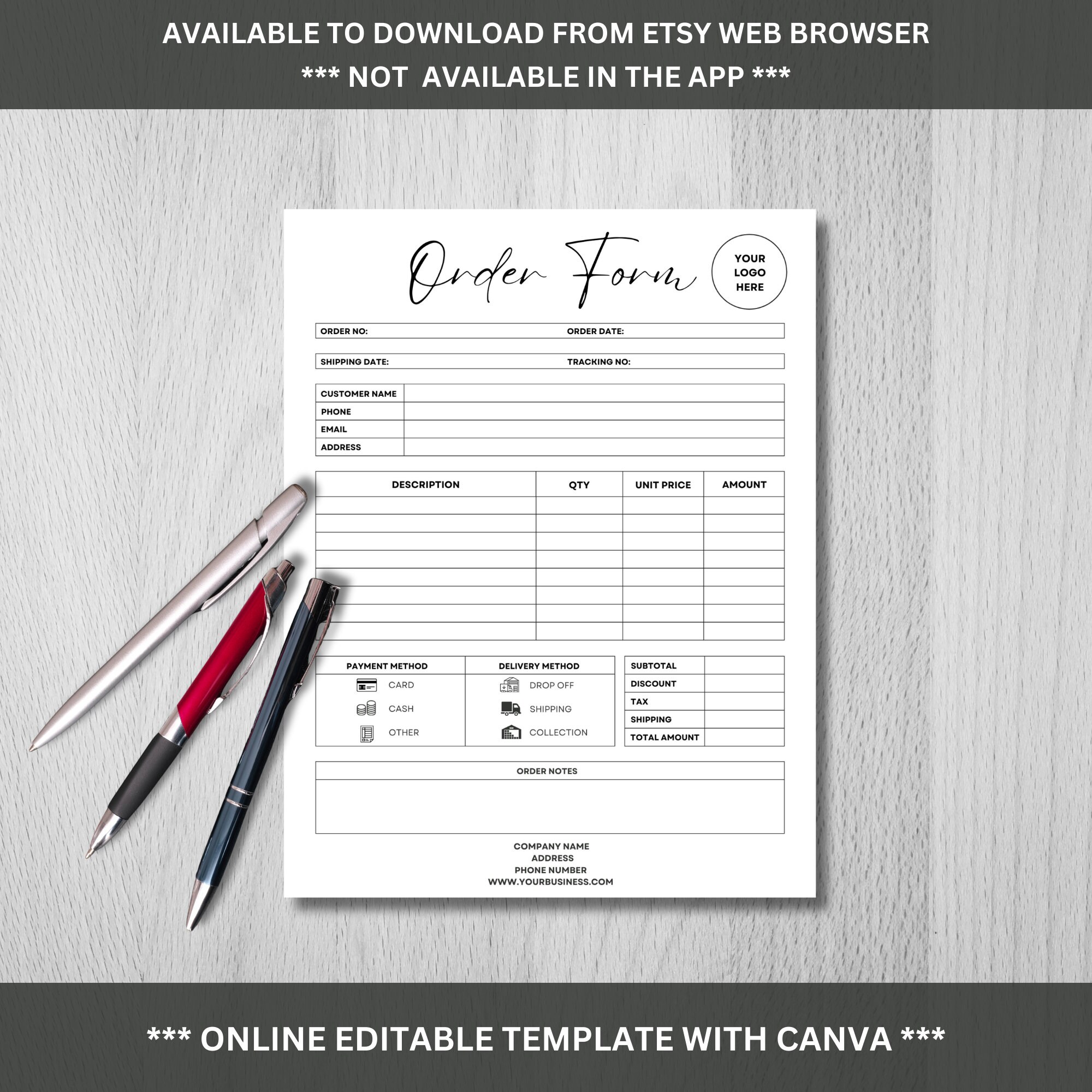 Customizable Order Form Template Perfect Solution for Small Businesses ...