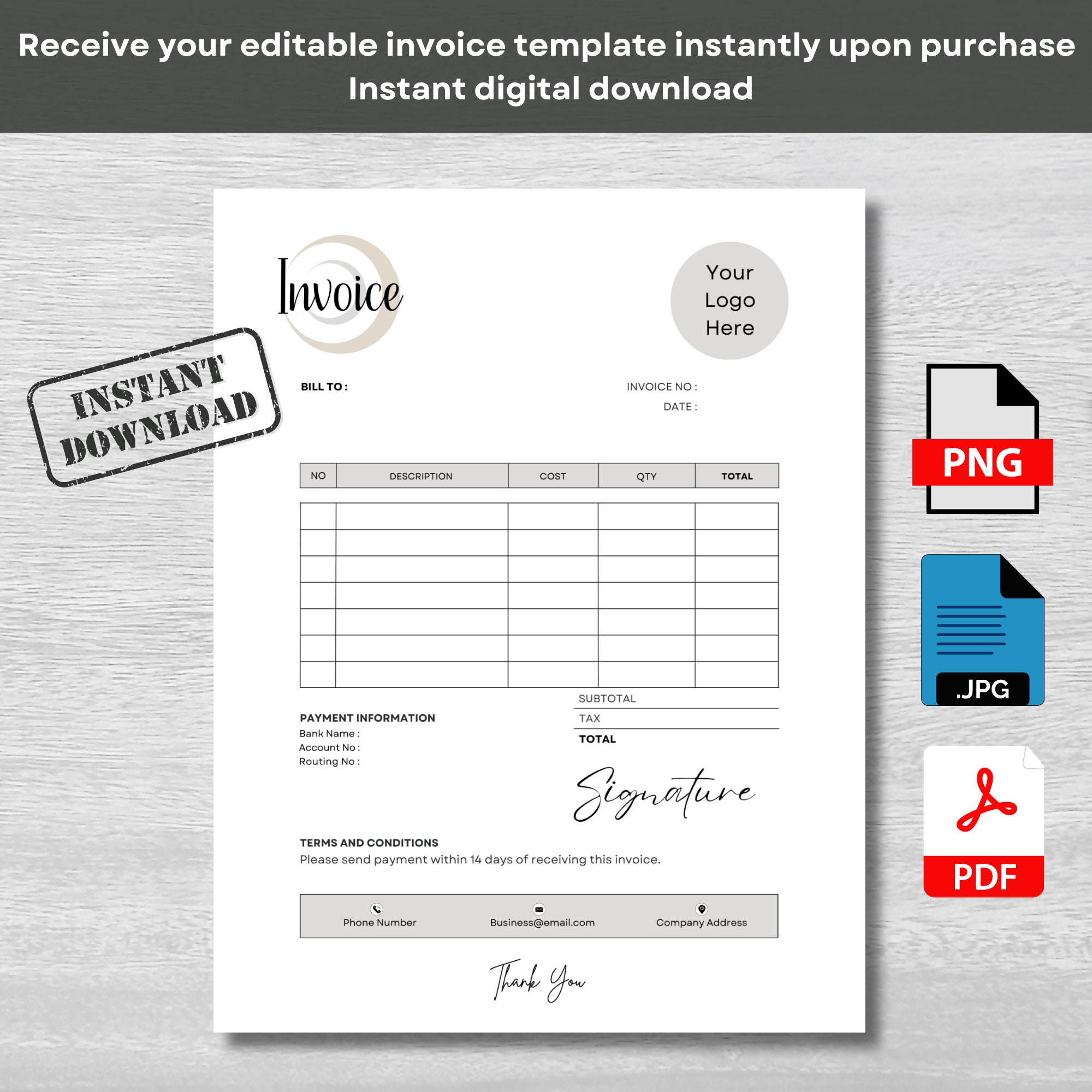Editable Small Business Invoice Template: Modern, Customizable Order ...
