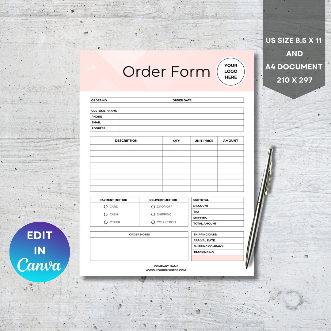 Order Form Editable Small Business Form Instant Digital Download Canva ...