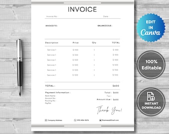 Invoice Template Editable/ Small Business Order Form/ Custom Order Form ...