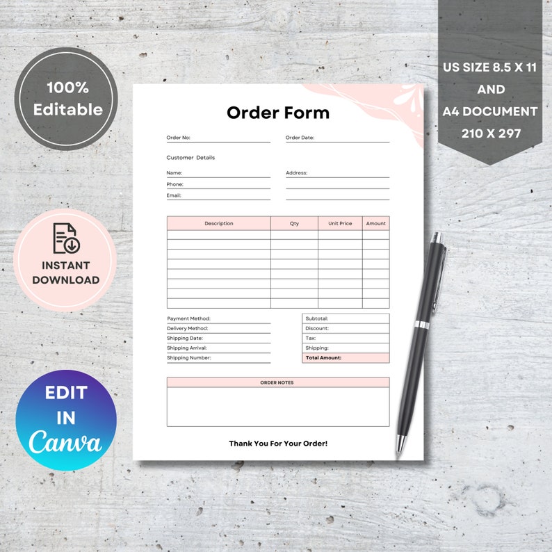 Editable Craft Business Order Form, Canva Template Design, Custom Craft ...