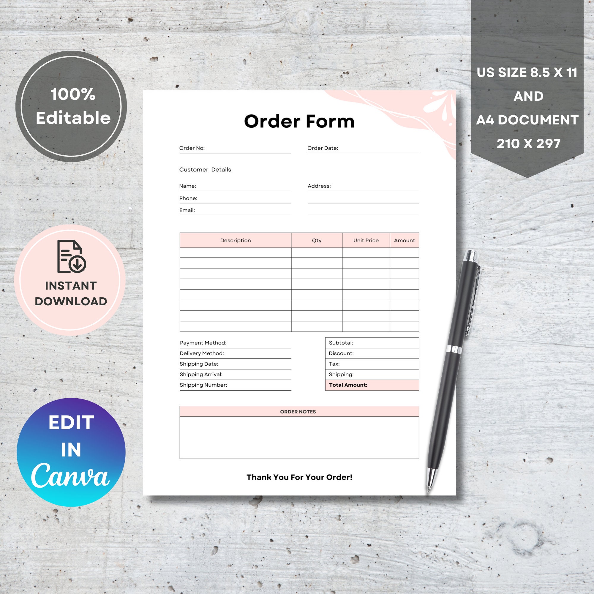 Editable Craft Business Order Form, Canva Template Design, Custom Craft ...