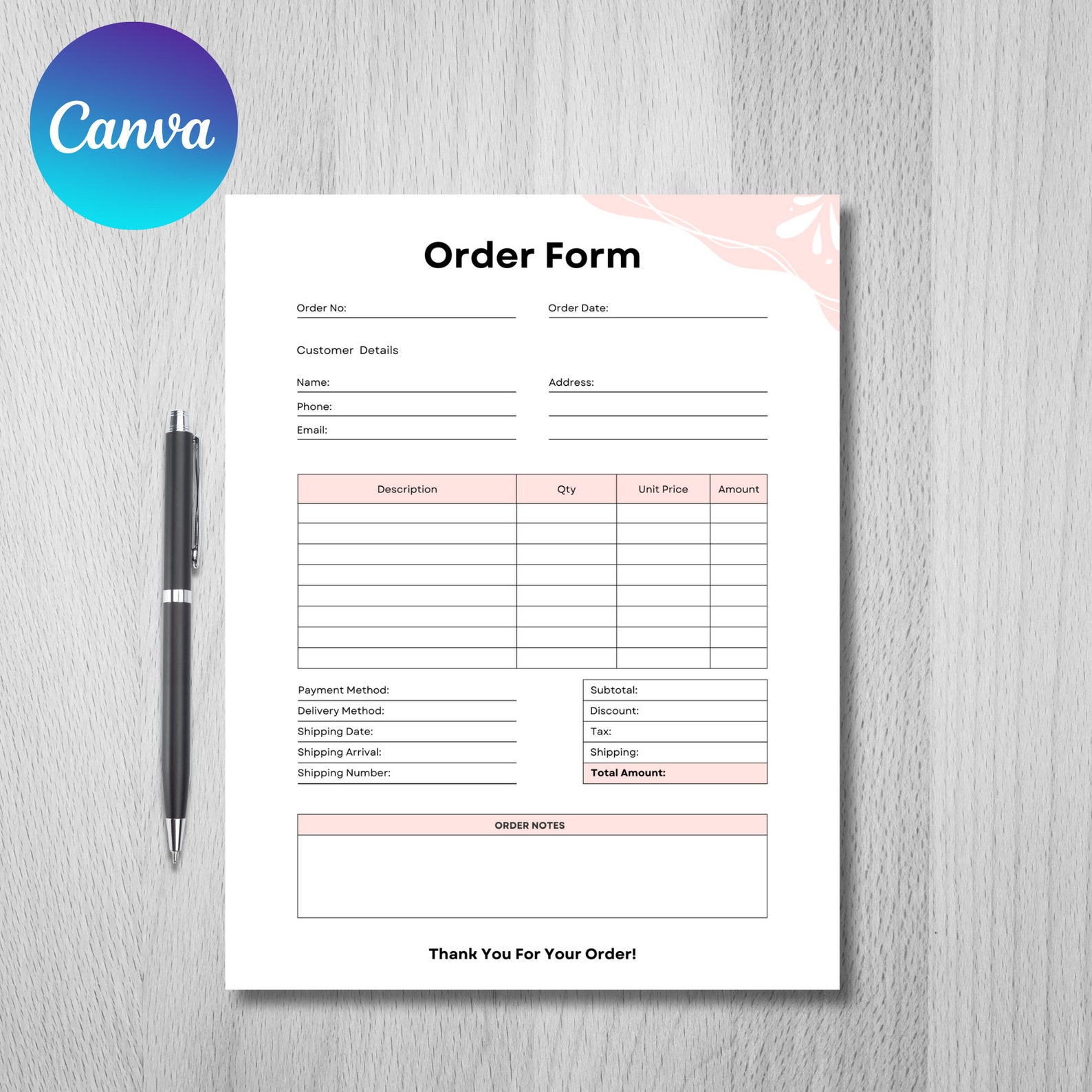 Editable Craft Business Order Form, Canva Template Design, Custom Craft ...