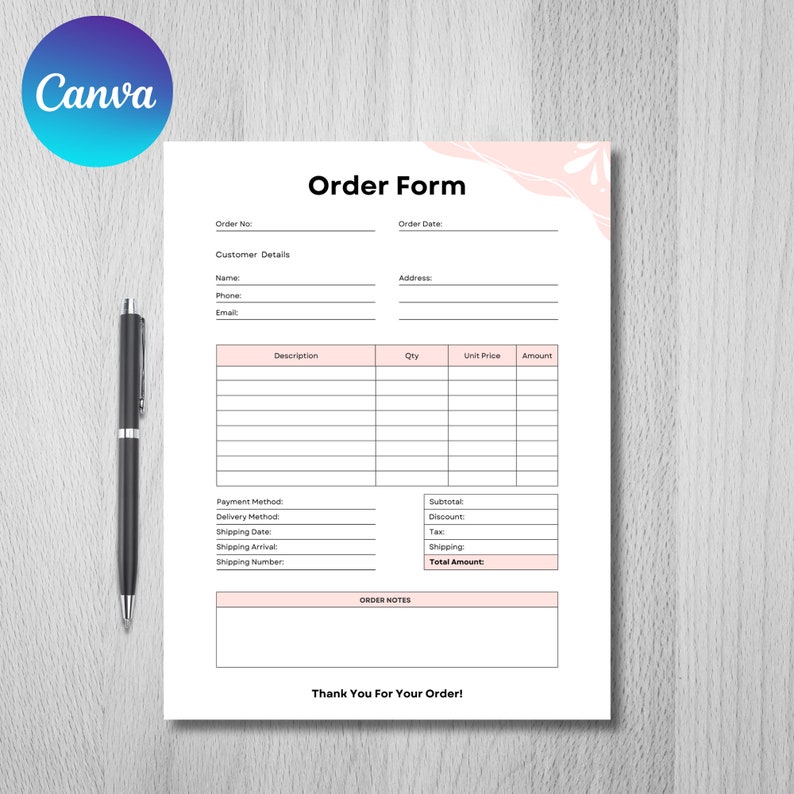 Editable Craft Business Order Form, Canva Template Design, Custom Craft ...
