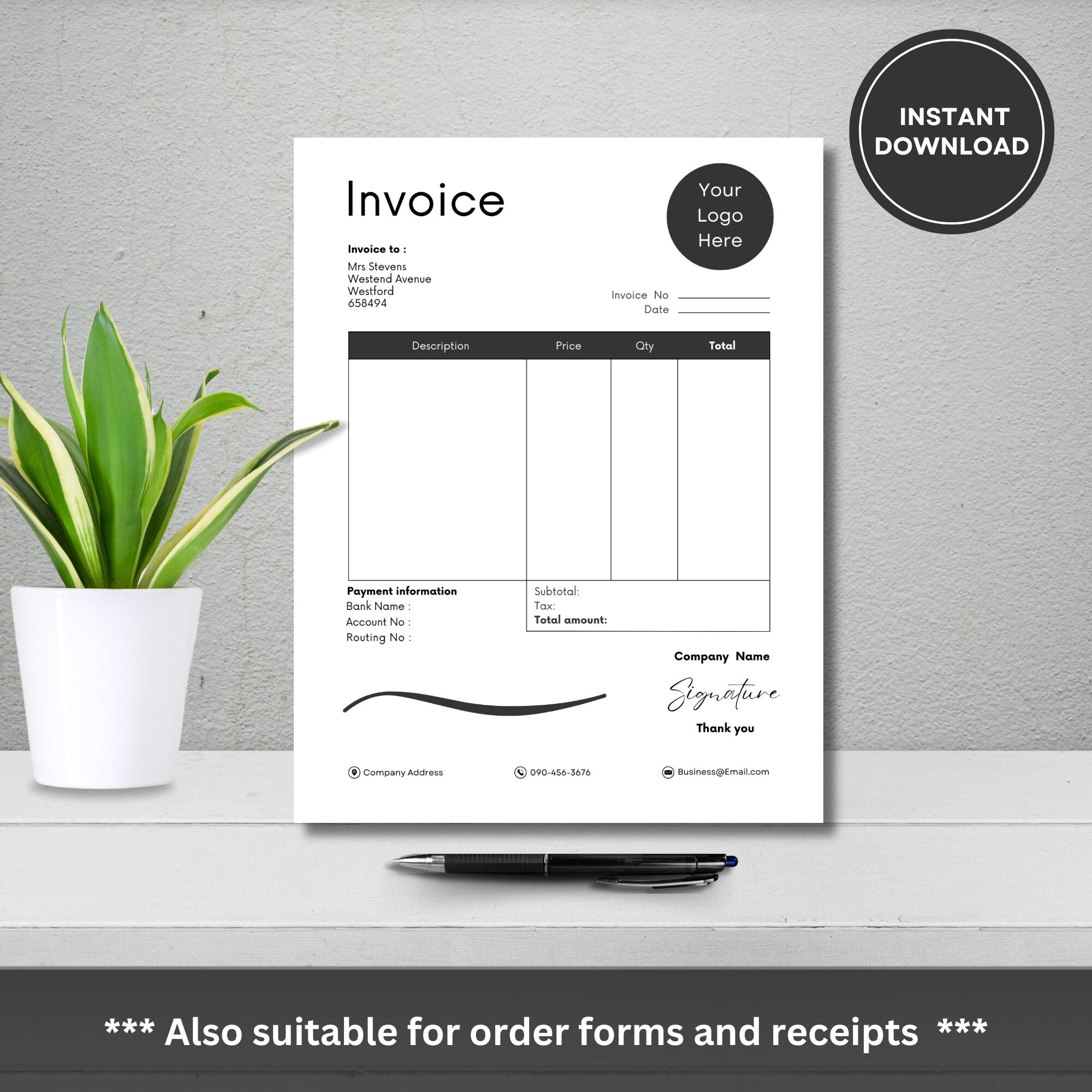 Invoice Template Small Business Order Forms Printable Invoice Receipt ...