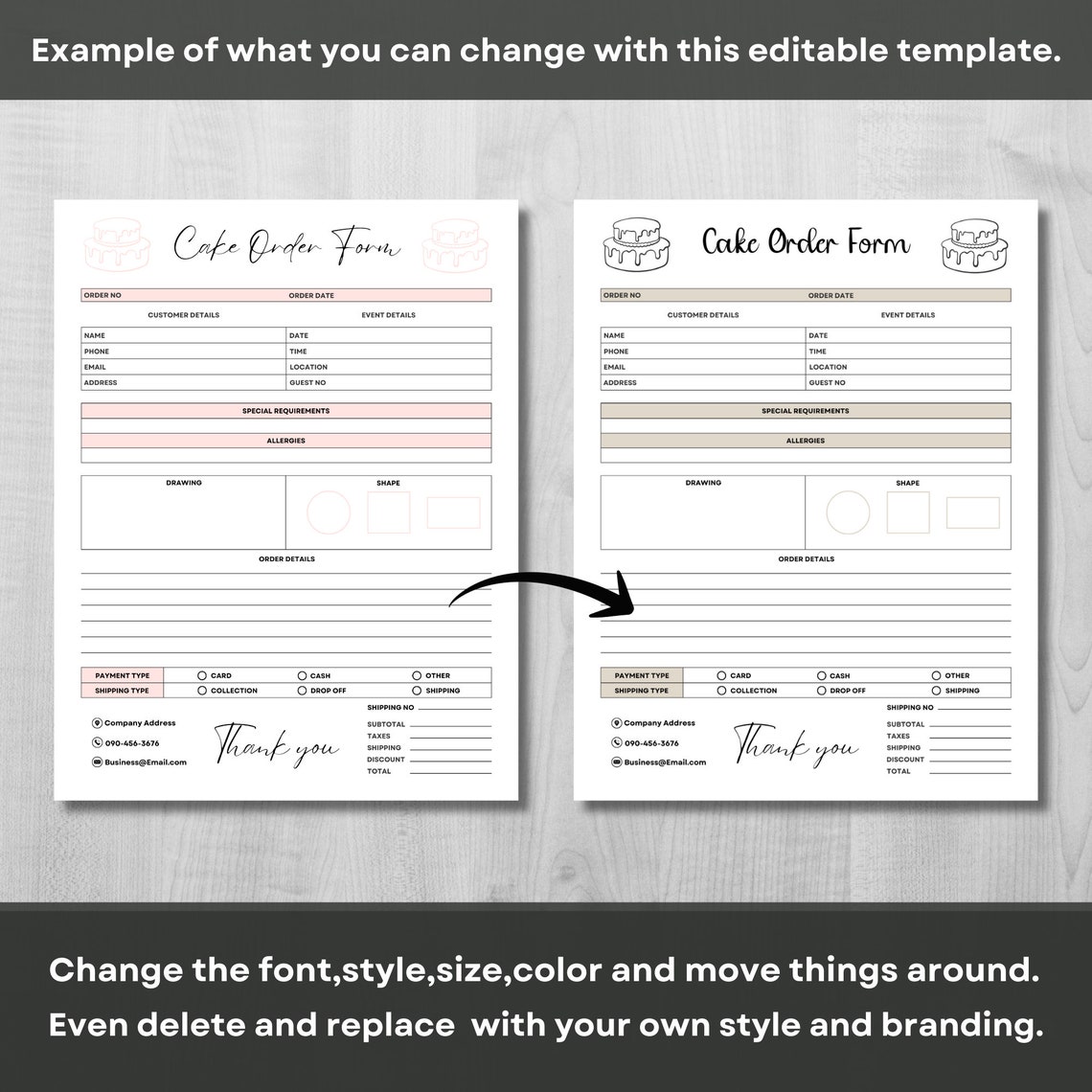 Bakery Order Form Template Fully Customizable for Cakes, Cookies, and ...