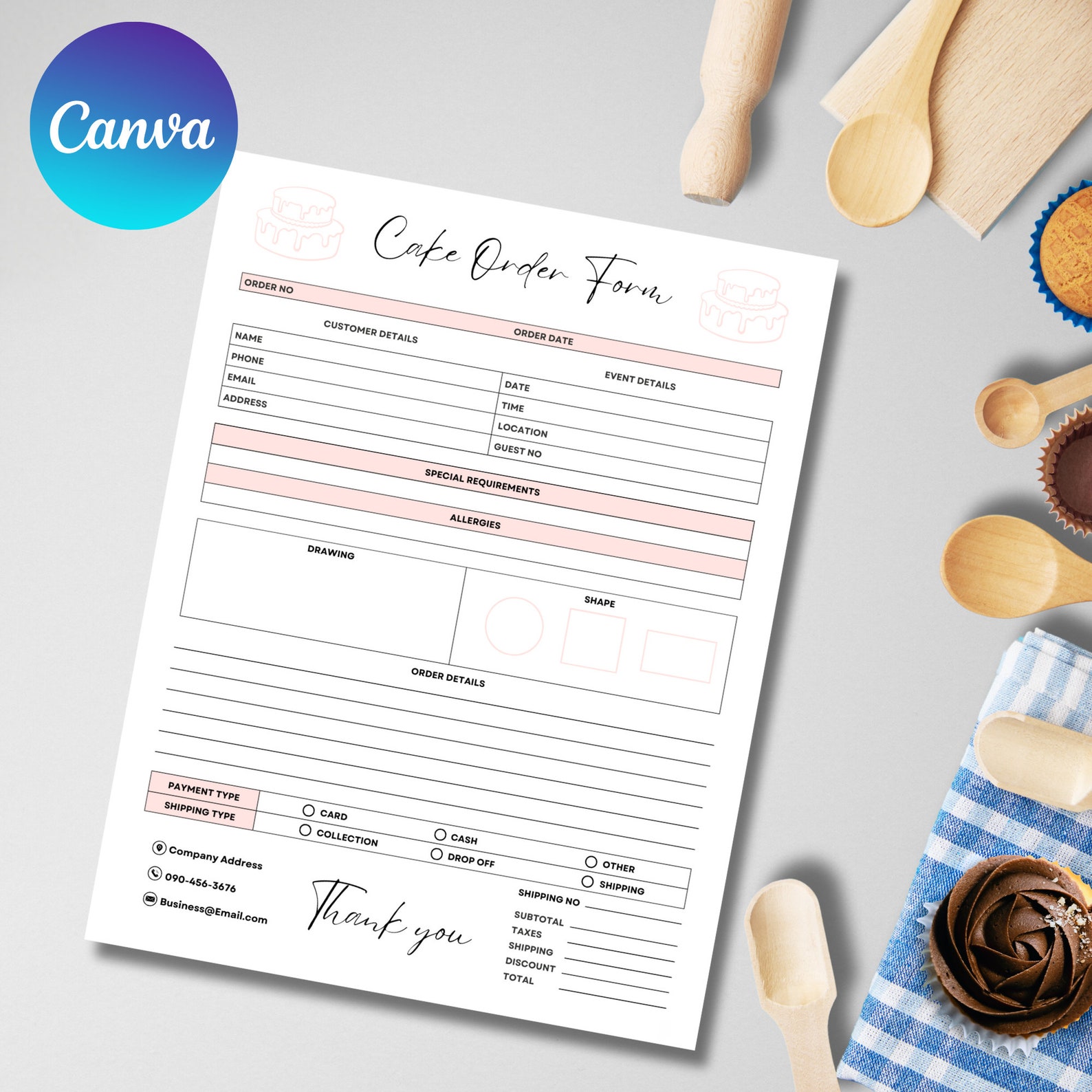 Bakery Order Form Template Fully Customizable for Cakes, Cookies, and ...