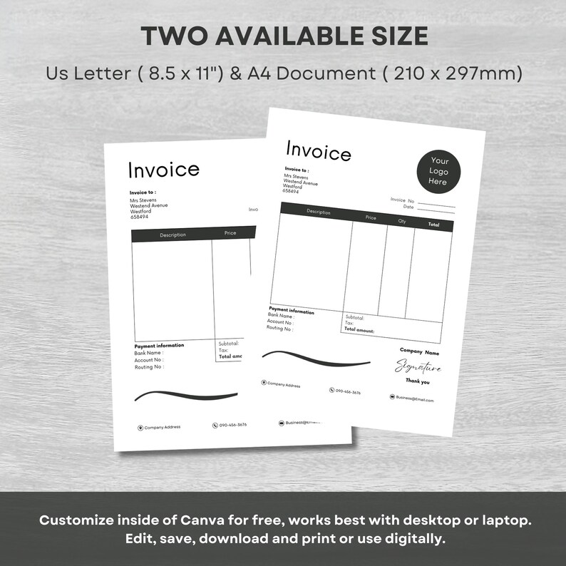 Invoice Template Small Business Order Forms Printable Invoice Receipt Template. - Etsy