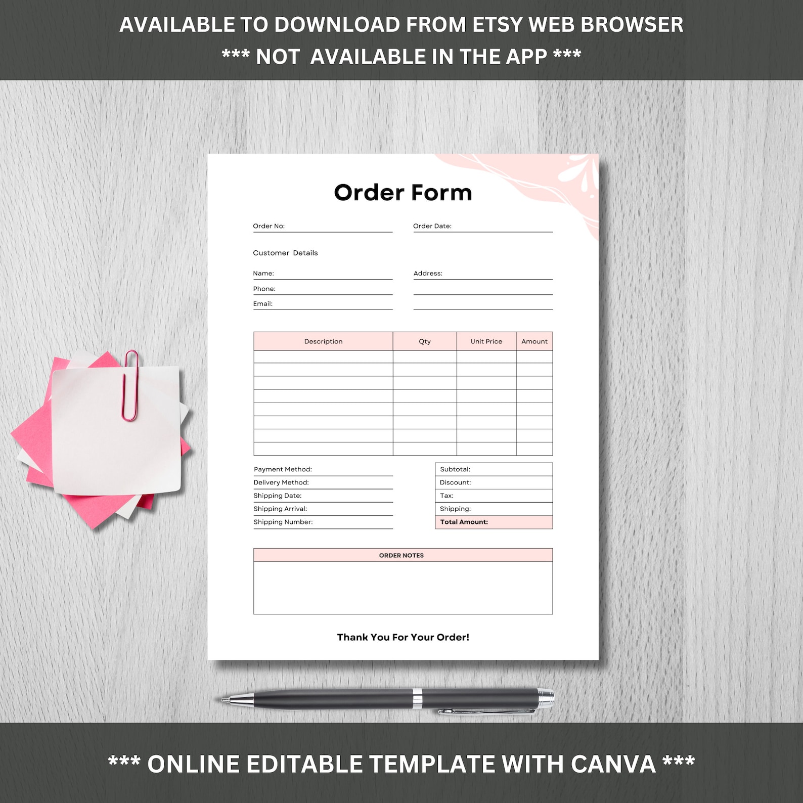 Editable Craft Business Order Form, Canva Template Design, Custom Craft ...