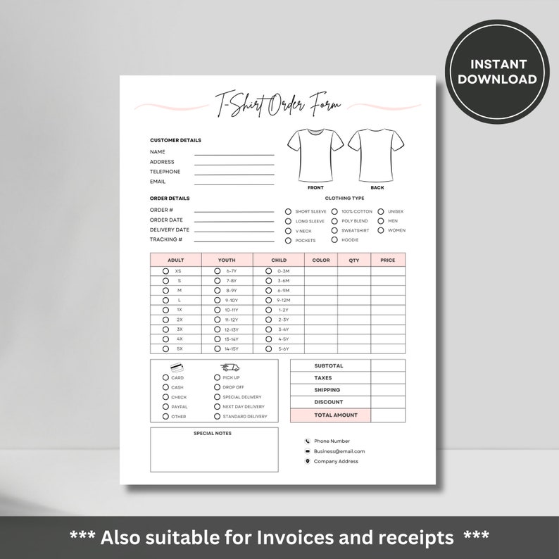 Custom T-shirt Order Form Template | Simplify Your Small Business With ...