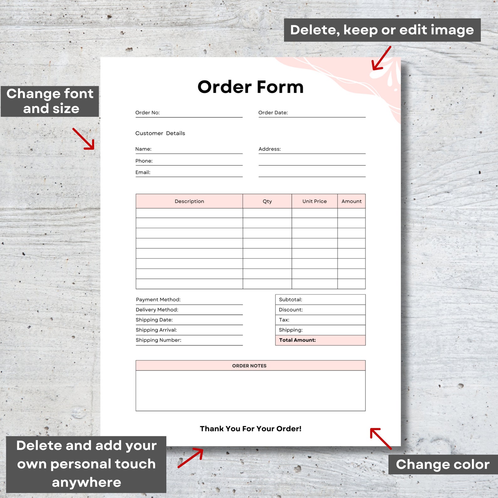 Editable Craft Business Order Form, Canva Template Design, Custom Craft ...