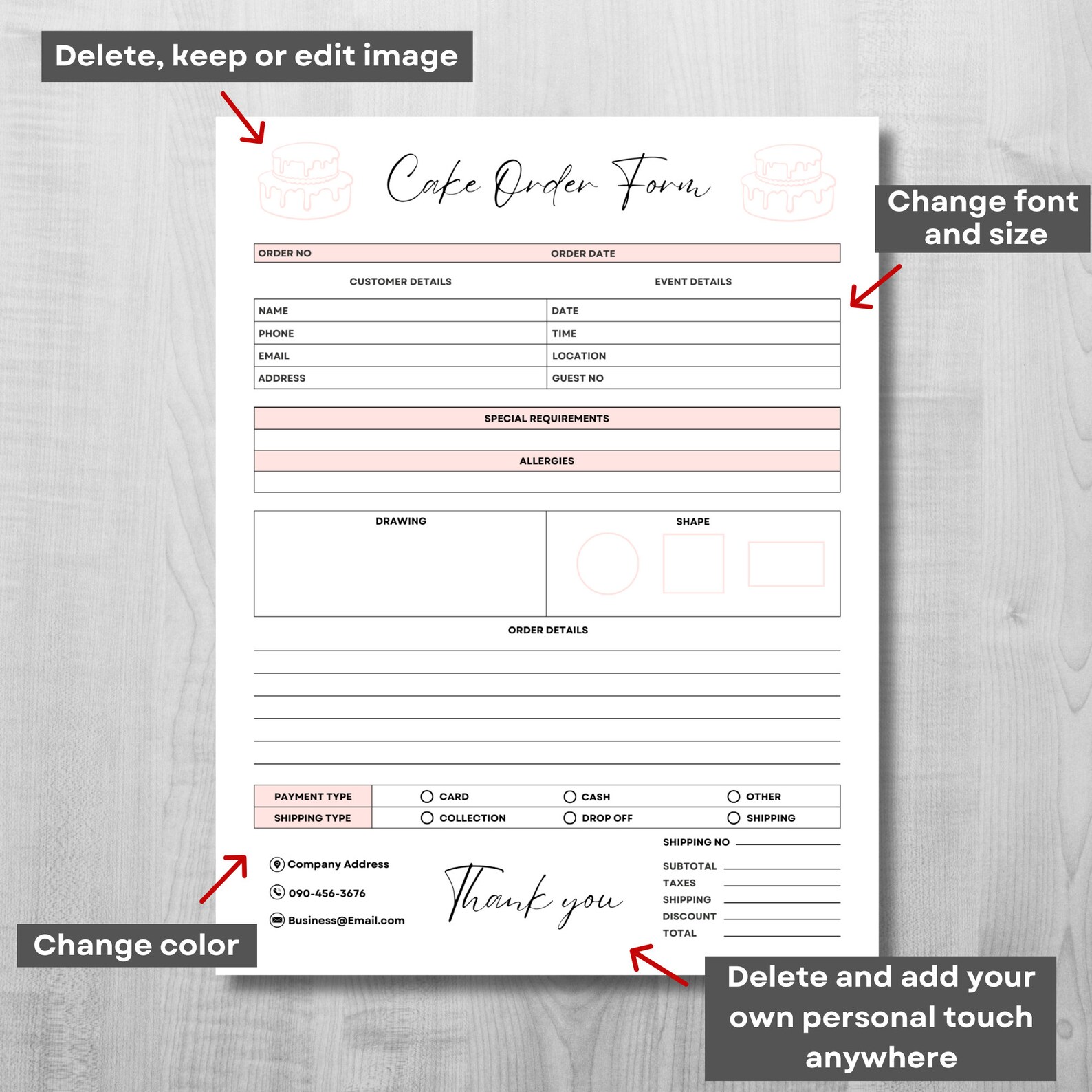 Bakery Order Form Template Fully Customizable for Cakes, Cookies, and ...