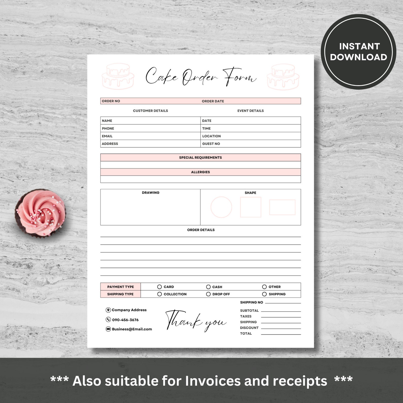 Bakery Order Form Template Fully Customizable for Cakes, Cookies, and ...