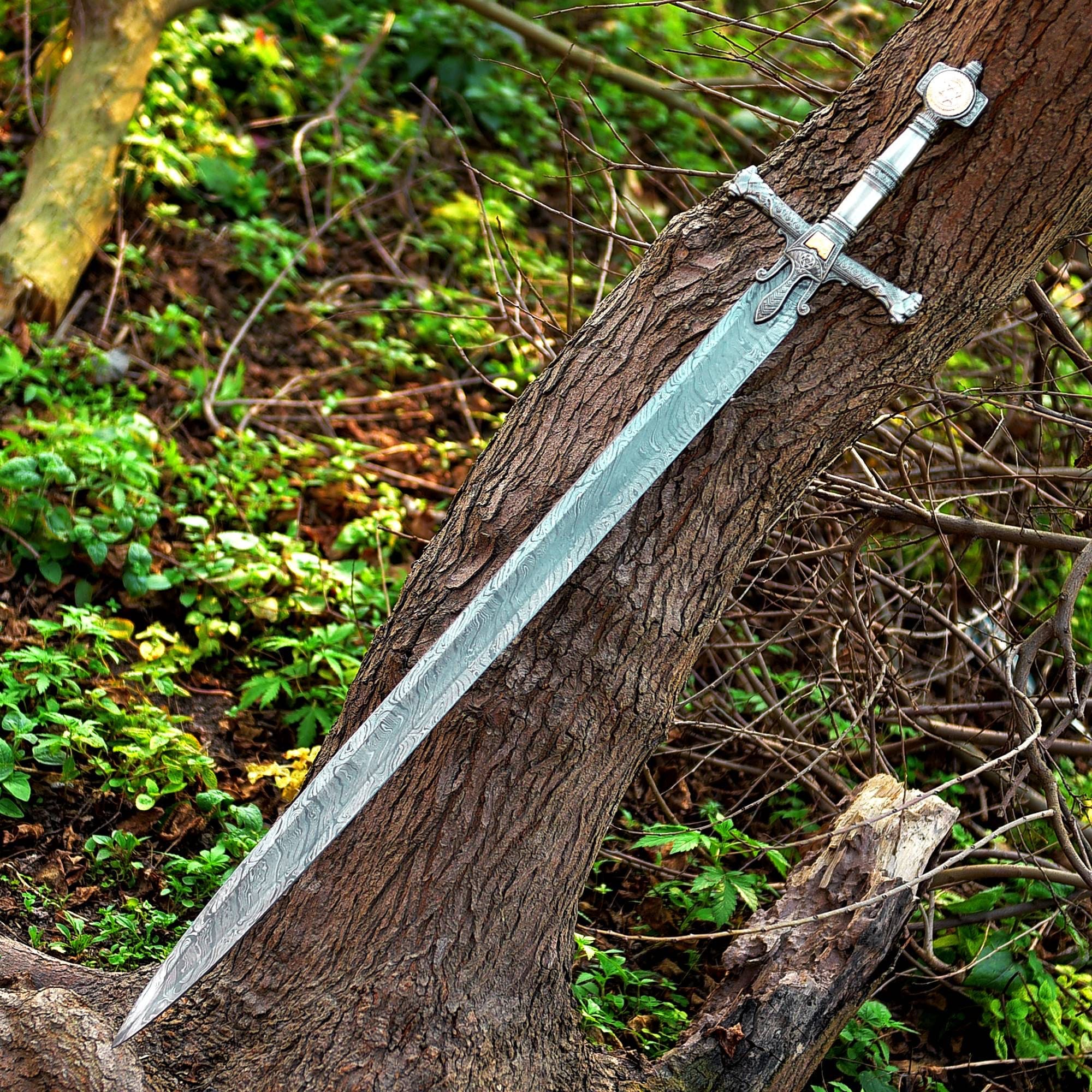 Hand Forged Damascus Steel King Solomon Crusader Sword With Sheath ...