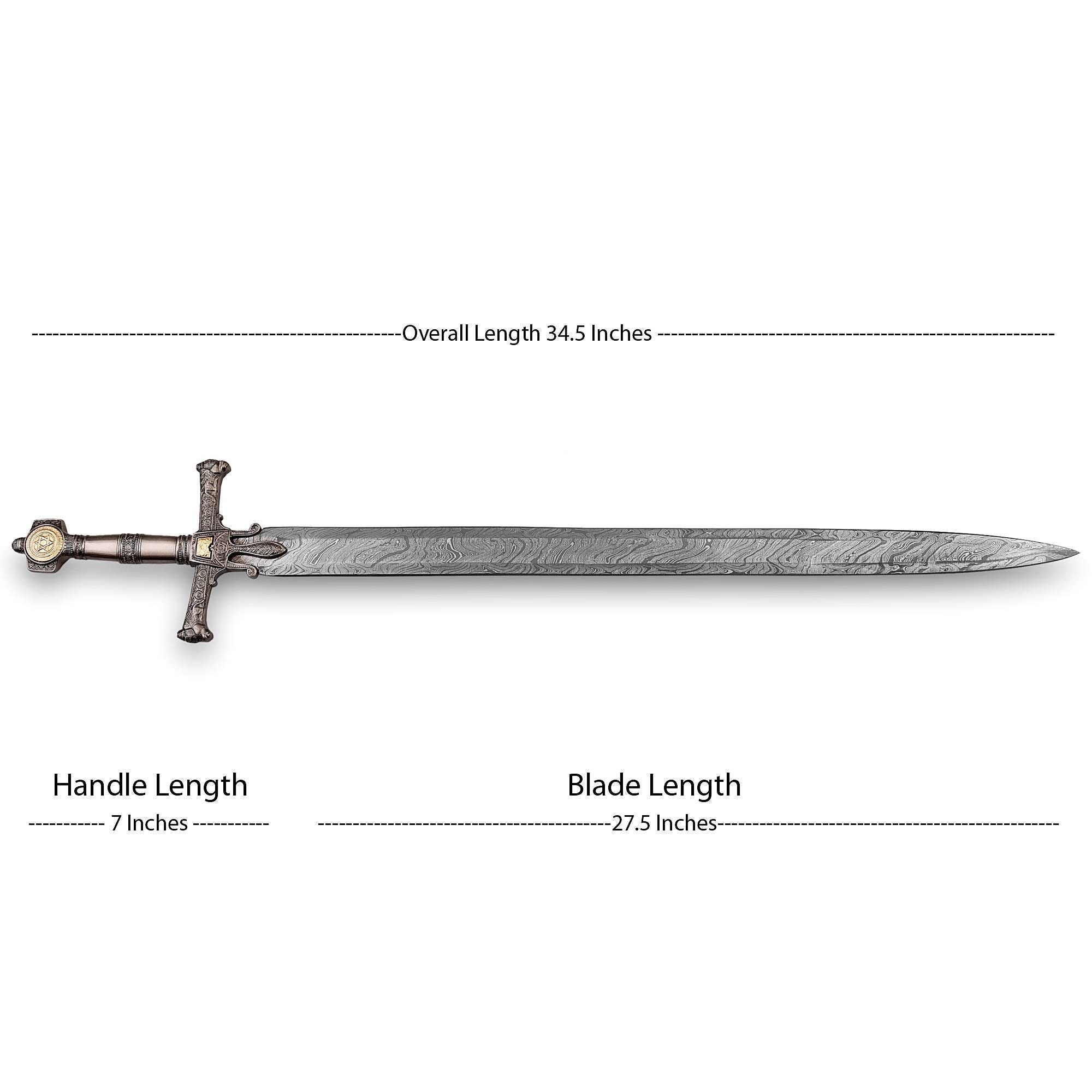 Hand Forged Damascus Steel King Solomon Crusader Sword With Sheath ...