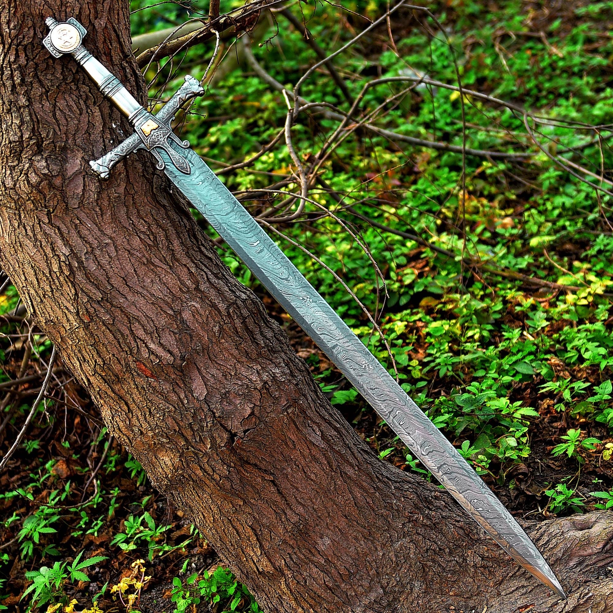 Hand Forged Damascus Steel King Solomon Sword: Medieval Crusader Knight ...