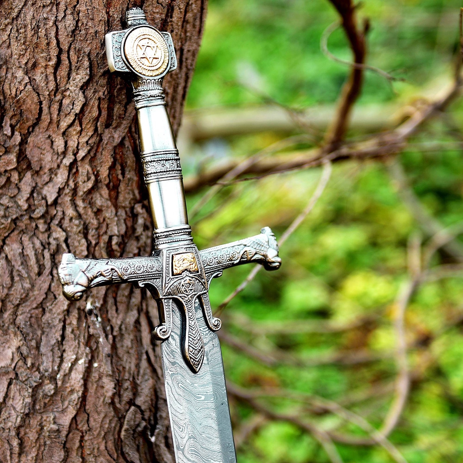 Hand Forged Damascus Steel King Solomon Sword: Medieval Crusader Knight ...