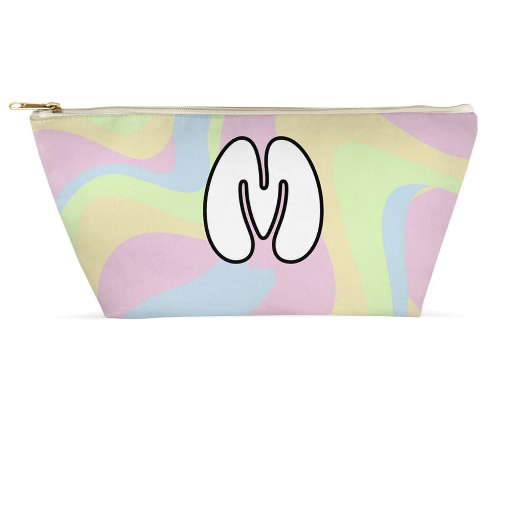 Custom Initial Make up Bag Bubble Letter Cosmetic Bag Wavy Pastel Make ...