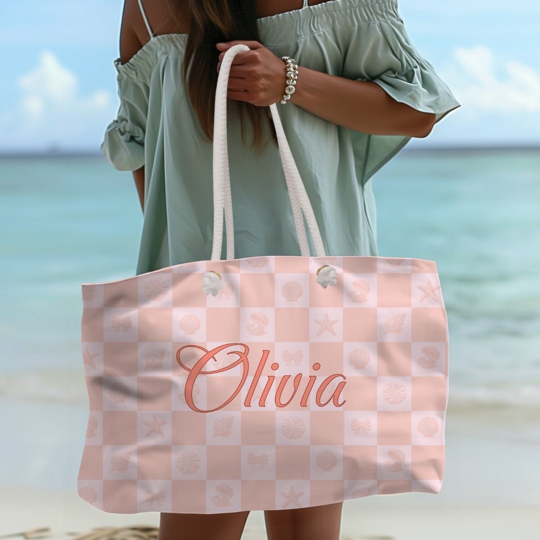 Personalized Beach Bag, Weekend Bag, Seashell Beach Bag, Custom Name ...