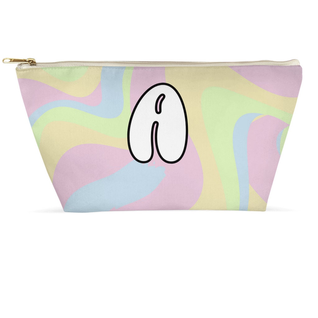 Custom Initial Make up Bag Bubble Letter Cosmetic Bag Wavy Pastel Make ...