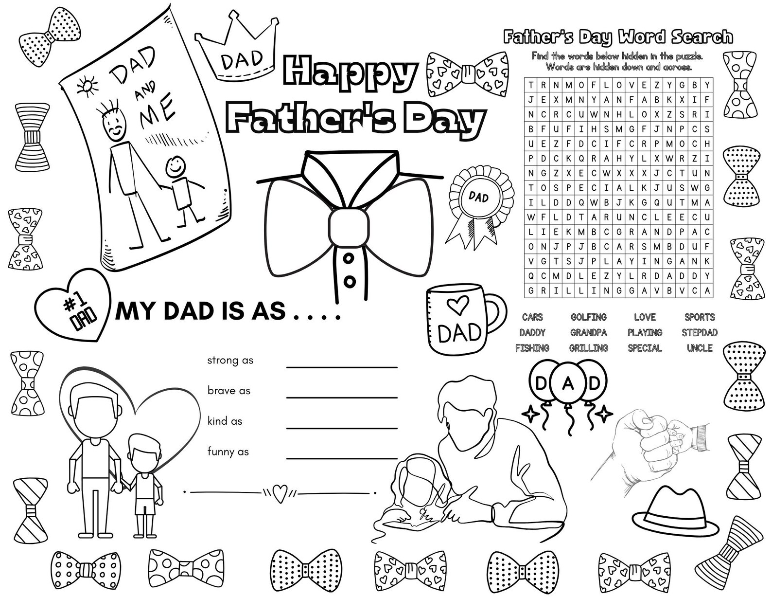 Printable Father’s Day Worksheet Activity Placemats Fun Pack for Kids ...