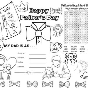 Printable Father’s Day Worksheet Activity Placemats Fun Pack for Kids ...