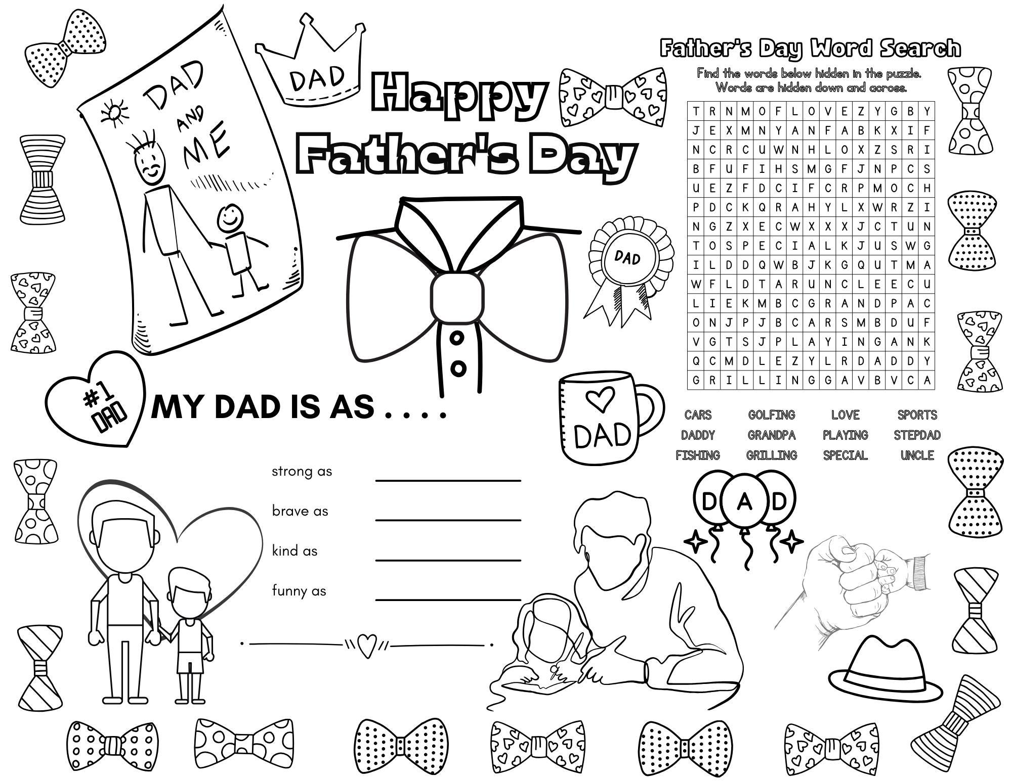 Printable Father’s Day Worksheet Activity Placemats Fun Pack for Kids ...