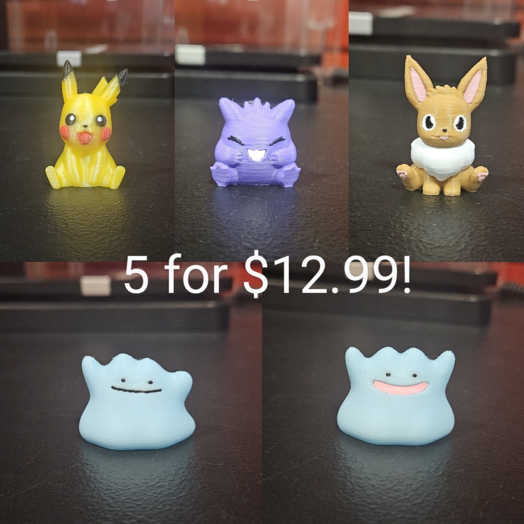 Mini Pokemon 3D Printed Figures Pikachu Gengar Eevee Ditto 5 for 12.99 ...