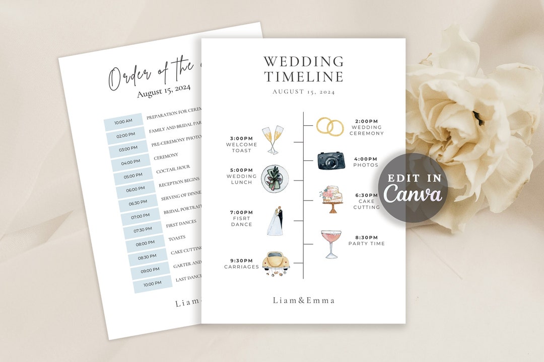 Wedding Timeline Template Wedding Order of the Day Invitation Template ...