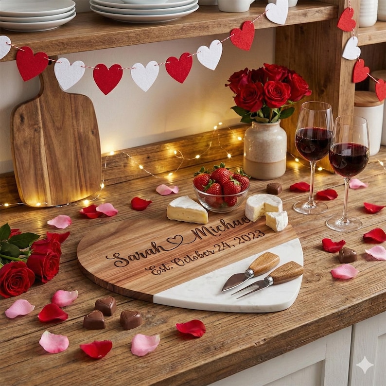 Custom Name Heart Cutting Board – Romantic Wood & Marble Couple Gift - Etsy