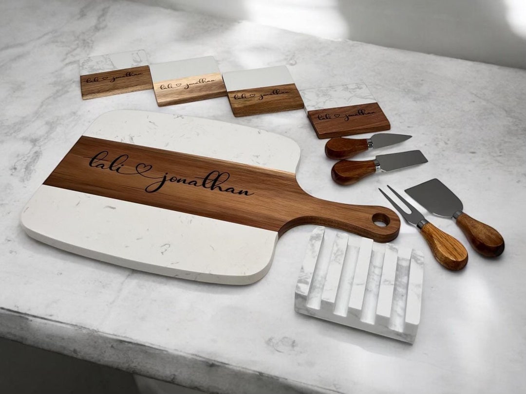Personalized Marble Wood Charcuterie Board & Coasters, Custom Engraved ...